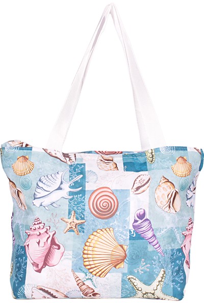 Zigga 05069 Deniz Kabuğu Baskılı Büyük Boy Kadın Plaj Çantası
