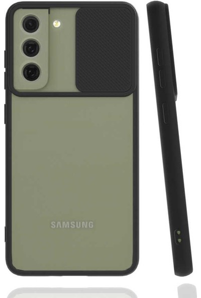 Case 4U Samsung Galaxy S21 FE Uyumlu Kılıf Kamera Korumalı Arkası Buzlu Renkli Silikon Lensi Kapak Siyah