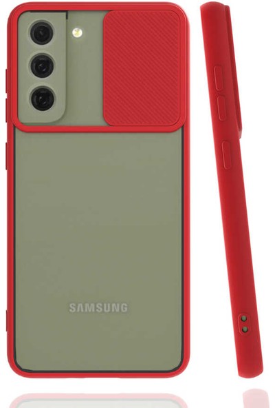 Case 4U Samsung Galaxy S21 FE Uyumlu Kılıf Kamera Korumalı Arkası Buzlu Renkli Silikon Lensi Kapak Kırmızı