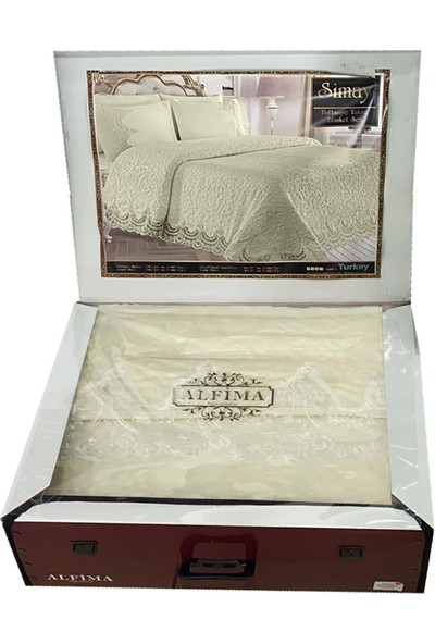 Alfima Battaniye Takımı Çift Kişilik, Çarşaf x 1 Dantelli Yastık Kılıfı x 2 Yastık Kılıfı x 2
