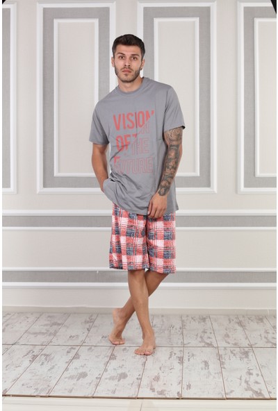 Günay Ekose ve Baskılı Tasarıma Sahip Erkek Şort Takım