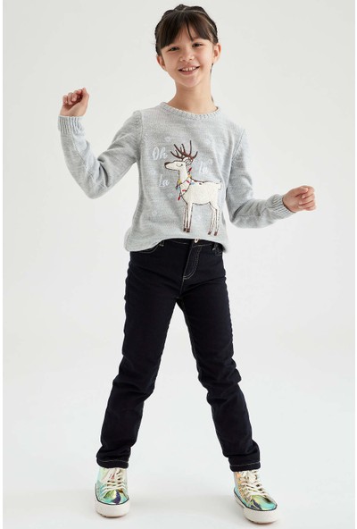 DeFacto Kız Çocuk İçi Polar Astarlı Isı Yalıtımlı Warmtech Jean Pantolon S9454A620AU