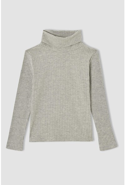 DeFacto Kız Çocuk Balıkçı Yaka Esnek Dokulu Uzun Kollu Tişört U6467A621Au