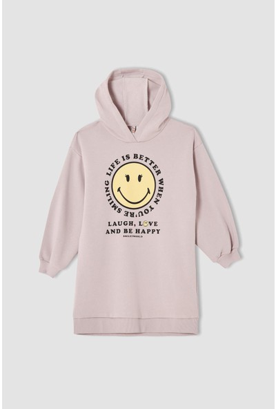 DeFacto Kız Çocuk SmileyWorld Lisanslı Kapüşonlu İçi Yumuşak Tüylü Sweat Elbise V1202A621AU