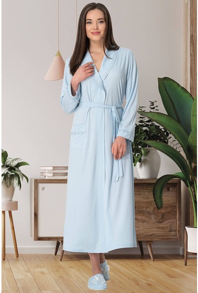 Mecit Pijama Mecit 5464 Mavi Büyük Beden Kadın Sabahlık