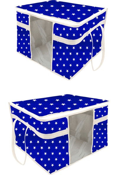 Proithalat Pencereli Yastık ve Yorgan Hurcu Beyaz Çizgili Lacivert Yıldızlı - 45 cm x 40 cm x 30 cm