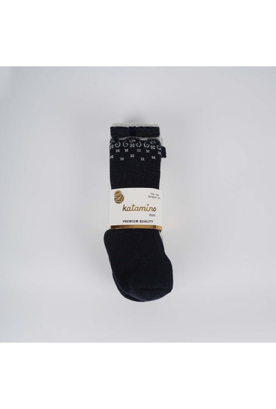 Katamino Motif Aksesuarlı Kız Havlu Külotlu Çorap