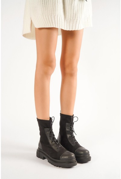 Divolya Casa Siyah Kalın Tabanlı Streç Detay Kadın Günlük Bot