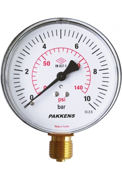 Pakkens 100MM 0/6 Bar 1/2 Alt Bağlantılı Kuru Tip Manometre Pakkens 100MM 0/6 Bar 1/2 Alt Bağlantılı Kuru Tip Manometre