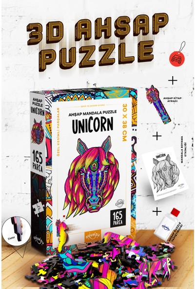 Oyunzu Unicorn Ahşap Mandala Puzzle 165 Parça Oyunzu Unicorn Ahşap Mandala Puzzle 165 Parça