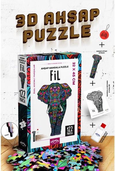 Oyunzu Ahşap Mandala Fil Puzzle 122 Parça