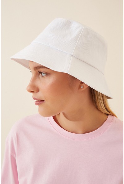 Şapkadan Kadın Beyaz Bucket Şapka Balıkçı Model Kova Şapka Şapkadan Kadın Beyaz Bucket Şapka Balıkçı Model Kova Şapka
