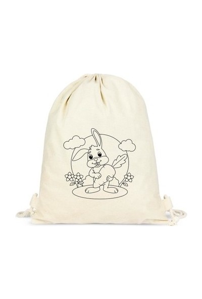 Çınar Bez Çanta Tavşan Boyama Desenli Büzgülü Sırt Çantası + Boya Kalemi 2'li