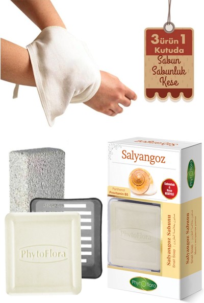 PHYTOFLORA Salyangoz Özlü Doğal Sabun Kese + Sabunluk + Ponza Taşı PHYTOFLORA Salyangoz Özlü Doğal Sabun Kese + Sabunluk + Ponza Taşı