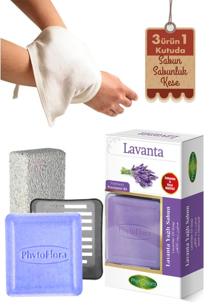PHYTOFLORA Lavanta Özlü Doğal Sabun Kese + Sabunluk + Ponza Taşı PHYTOFLORA Lavanta Özlü Doğal Sabun Kese + Sabunluk + Ponza Taşı