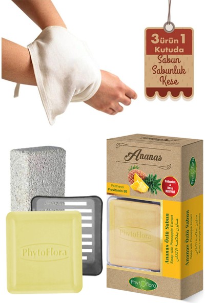 PHYTOFLORA Ananas Özlü Doğal Sabun Kese + Sabunluk + Ponza Taşı PHYTOFLORA Ananas Özlü Doğal Sabun Kese + Sabunluk + Ponza Taşı