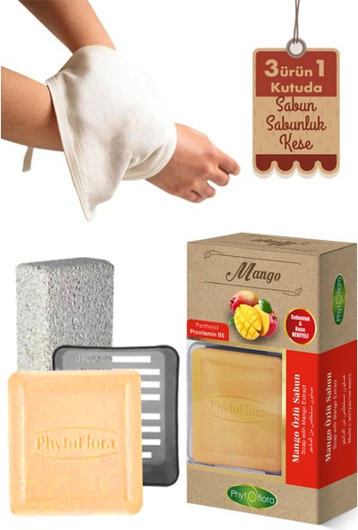 PHYTOFLORA Mango Özlü Doğal Sabun Kese + Sabunluk + Ponza Taşı PHYTOFLORA Mango Özlü Doğal Sabun Kese + Sabunluk + Ponza Taşı