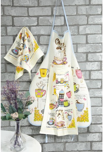 Tekstil Sepeti Kakao Temalı Havlulu Mutfak Önlüğü ve El Havlusu