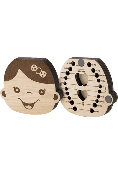 Mimozaavm Kız Bebek Diş Albümü-Saklama Kutusu-Ahşap Diş Albümü