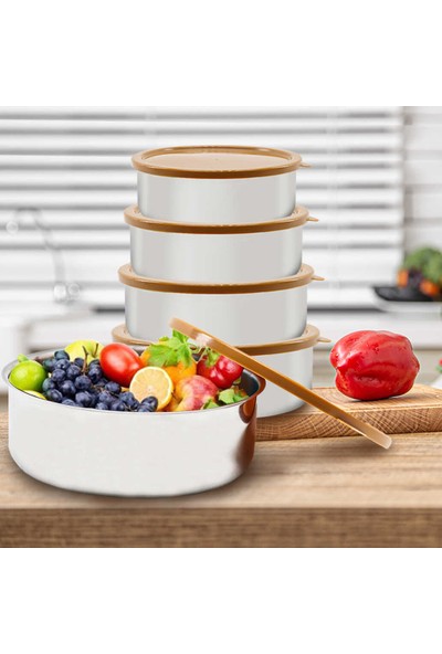 Özberk Çelik 5'li Saklama Kabı Sütlü Kahve Özberk Çelik 5'li Saklama Kabı Sütlü Kahve