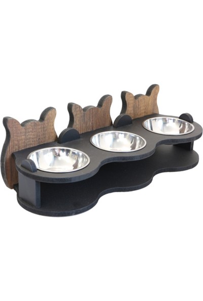 Hobimax Çelik Kaseli Ahşap 3lü Kedi Mama ve Su Kabı Kahverengi Hobimax Çelik Kaseli Ahşap 3lü Kedi Mama ve Su Kabı Kahverengi