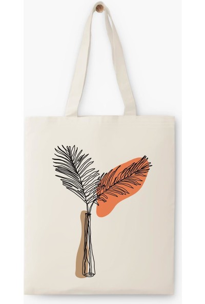 Çınar Bez Çanta İnce Saksıda Çiçek Baskılı Ham Bez Çanta
