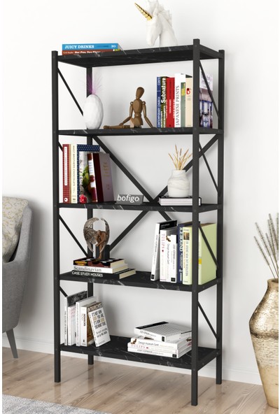 Bofigo Dekoratif 5 Raflı Kitaplık Metal Kitaplık Bendir