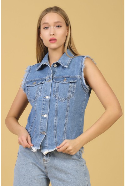 Its Basic Kadın Taş Kot Rengi Püsküllü Jean Yelek Its Basic Kadın Taş Kot Rengi Püsküllü Jean Yelek