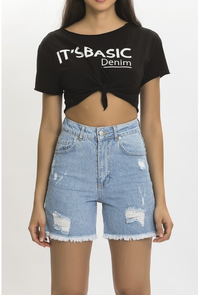 Its Basic Yırtık Detaylı Ice Kot Rengi Yüksek Bel Kadın Jean Şort Its Basic Yırtık Detaylı Ice Kot Rengi Yüksek Bel Kadın Jean Şort