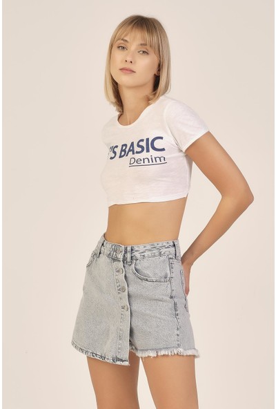 Its Basic Kadın Açık Gri Renk Önden Düğmeli Jean Şort Etek Its Basic Kadın Açık Gri Renk Önden Düğmeli Jean Şort Etek