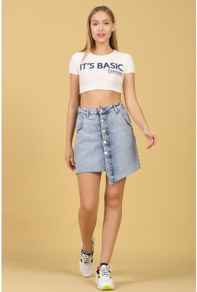 Its Basic Kadın Snow Kot Rengi Önü Düğmeli Jean Etek Its Basic Kadın Snow Kot Rengi Önü Düğmeli Jean Etek