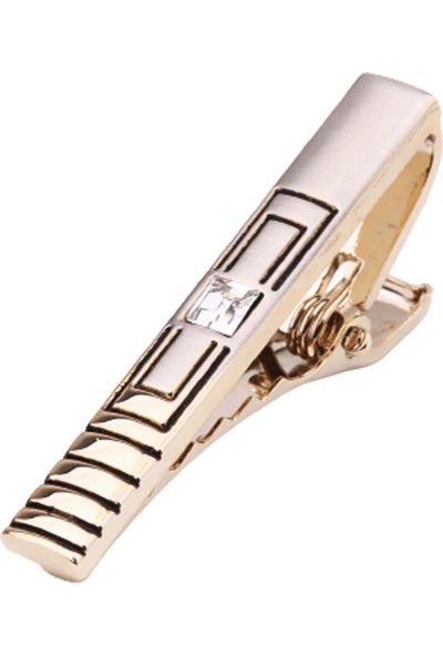 Kravatkolik Gold Renk Çerçeve Desen Beyaz Taşlı Kravat Iğnesi KIY555