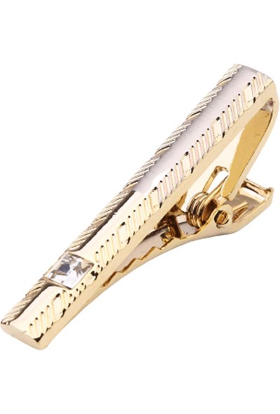 Kravatkolik Gold Renk Motif Desen Beyaz Taşlı Kravat Iğnesi KIY564