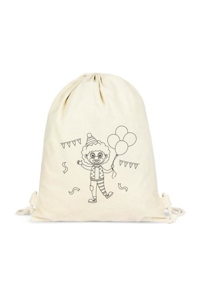 Çınar Bez Çanta Balonlu Palyaço Boyama Desenli Büzgülü Sırt Çantası + Boyama Kalemi 12'li