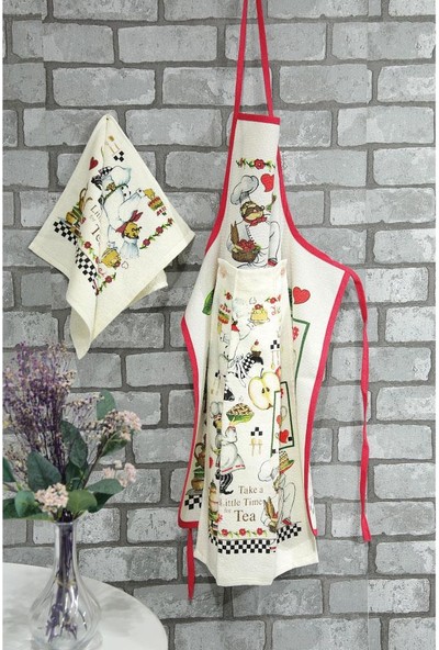 Tekstil Sepeti Ahçı Temalı Havlulu Mutfak Önlüğü ve El Havlusu