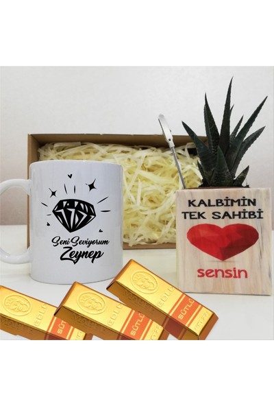 E-Hediyeci Kişiye Özel Pırlanta Tasarımlı Çikolata, Kupa Bardak ve Küp Saksı -04