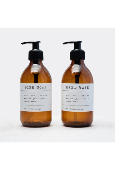Trichi Design 300ML Amber Kahverengi Cam Sıvı Sabunluk Pp Beyaz Etiket Hand Wash, Dish Soap ( 2 Adet ) TRCH-520 Trichi Design 300ML Amber Kahverengi Cam Sıvı Sabunluk Pp Beyaz Etiket Hand Wash, Dish Soap ( 2 Adet ) TRCH-520