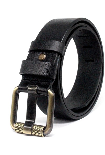 Livize Erkek Hakiki Deri 4,5 cm Kot Kemeri Siyah