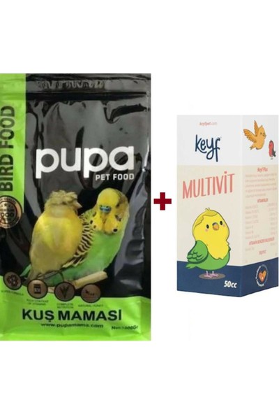 PUPA Kanarya ve Muhabbet Kuşları Maması 1 kg + Keyf Multivit 50CC