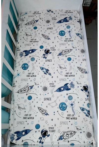 Bebek Özel Pamuklu Bebek ve Çocuk Lastikli Çarşaf Uzay Desen 100x200 cm