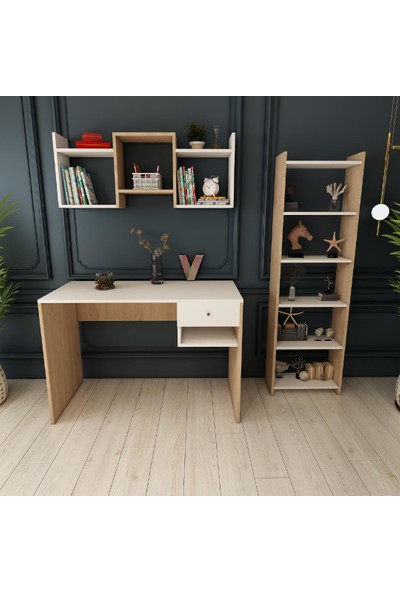 Bimossa U7120 Berlin Raflı Kitaplıklı Çalışma Masası Ceviz/beyaz