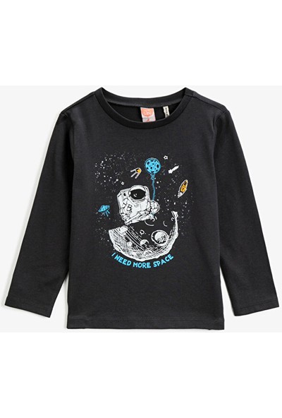 Koton Uzay Baskılı Tişört Uzun Kollu Pamuklu