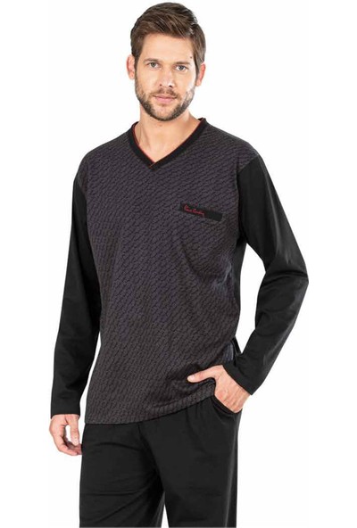 Pierre Cardin 5474 Uzun Kollu Jakarlı Erkek Pijama Takımı-Siyah Pierre Cardin 5474 Uzun Kollu Jakarlı Erkek Pijama Takımı-Siyah
