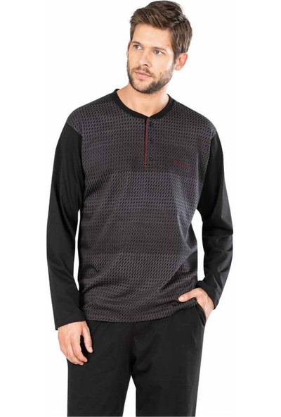 Pierre Cardin 5464 Uzun Kollu Jakarlı Erkek Pijama Takımı-Siyah Pierre Cardin 5464 Uzun Kollu Jakarlı Erkek Pijama Takımı-Siyah