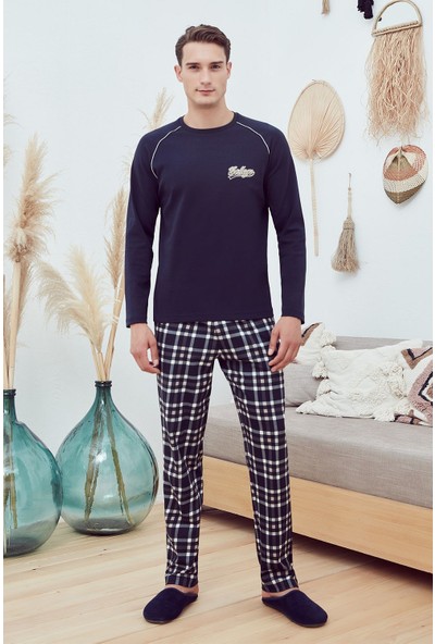 Eros 29032 Interlok O Yaka Altı Ekoseli Erkek Pijama Takımı-Lacivert Eros 29032 Interlok O Yaka Altı Ekoseli Erkek Pijama Takımı-Lacivert