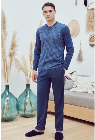 Eros 29122 %100 Pamuk Uzun Kol Erkek Pijama Takımı-Lacivert Eros 29122 %100 Pamuk Uzun Kol Erkek Pijama Takımı-Lacivert