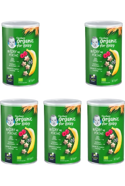 Gerber Organik Pirinçli, Buğdaylı, Muzlu ve Ahududulu  Bebek Atıştırmalığı 35 gr x 5 Adet Gerber Organik Pirinçli, Buğdaylı, Muzlu ve Ahududulu  Bebek Atıştırmalığı 35 gr x 5 Adet