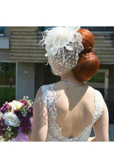 Atölye Kbk Beyaz Puantiyeli Gelin Kepi Nikah Şapkası Vualet Atölye Kbk Beyaz Puantiyeli Gelin Kepi Nikah Şapkası Vualet