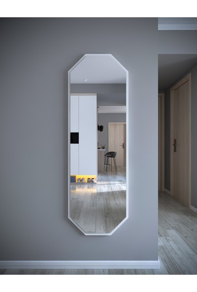 Rivomo Sekizgen Beyaz 120X40 Dekoratif Boy Aynası
