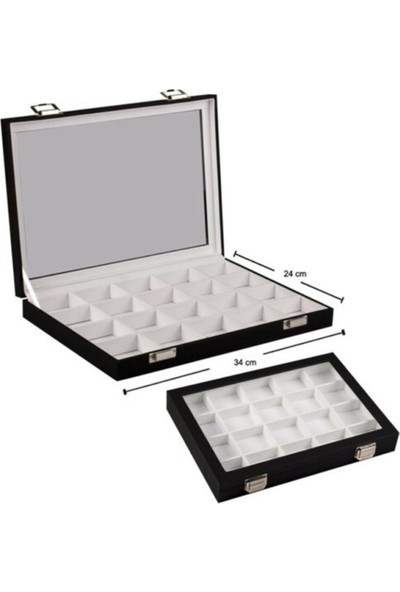 İmpala Akı Malzeme Siyah Içi Beyaz Bölmeli Çok Amaçlı Takı Kutusu
